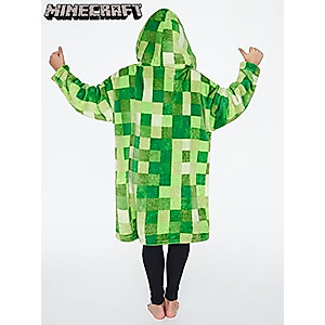 Minecraft Fleece Hoodie Blanket for Kids and Teenagers One Size Kids Fleece Poncho with Sherpa-Lined Hood Gifts for Gamers (Light Green)