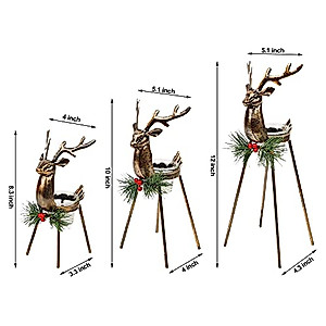 Juegoal Set of 3 Reindeer Tealight Candle Holders, Standing Iron Metal Christmas Decorations, Glass Votive Candle Holder, Durable and Rust-Proof Holiday Tabletop Centerpiece and Display