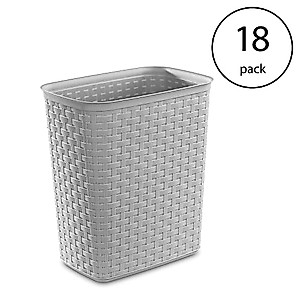 Sterilite 10386A06 Weave 5.8 Gallon Plastic Home Office Bedroom Bathroom Waste Bin Basket Trash Garbage Can, Cement Gray (18 Pack)