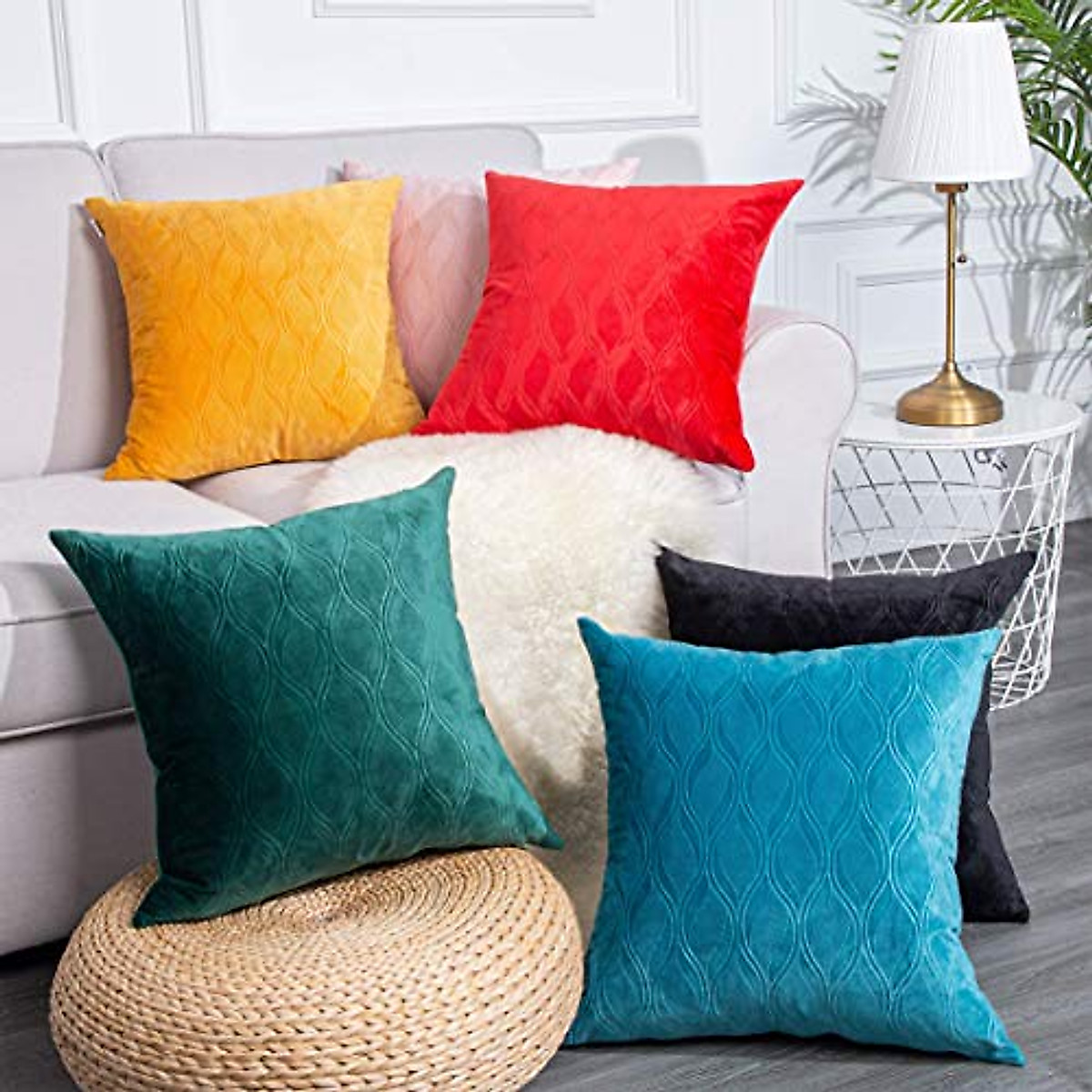 Bright Red Throw Pillows for Couch (Covers ONLY) 18x18 - Decorative Pillow Covers for Sofa Pillows, Red Pillow Covers 18x18 Pillow Cover Set of 2, Velvet Red Pillows Decorative Throw Pillows Covers