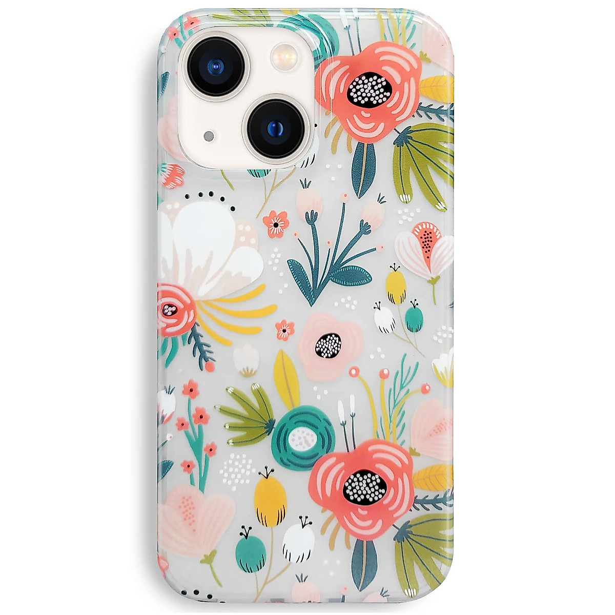 J.west iPhone 13 Case, Clear Floral Flexible TPU Shockproof Cover Transparent Elegant Designs Durable Protective Women Girls Flower Phone Case 6.1"