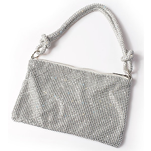 RichCoco Rhinestone Evening Purses for Women Hobo Bags Chic Sparkly Crystal Cluth Purse Bling Shiny Handbag for Party Club (Silver)
