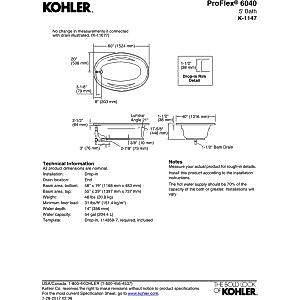 Kohler K-1147-0 5 ft. Drop-In Oval ExoCrylic Bathtub w/Reversible Drain White