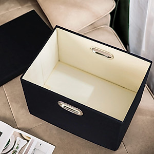 Golden Bauhinia Linen Fabric Collapsible Storage Bins with Lids - Multi-Purpose Organizer Containers for Home, Bedroom, Closet, Office, and Nursery (17.3’’x 11.8’’x 11.6’’)