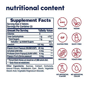 American Health Original Papaya Enzyme Chewable Tablets - Promotes Nutrient Absorption and Helps Digestion - Gluten-Free, Vegetarian - 100 Count, 33 Total Servings, Original, 100 Count