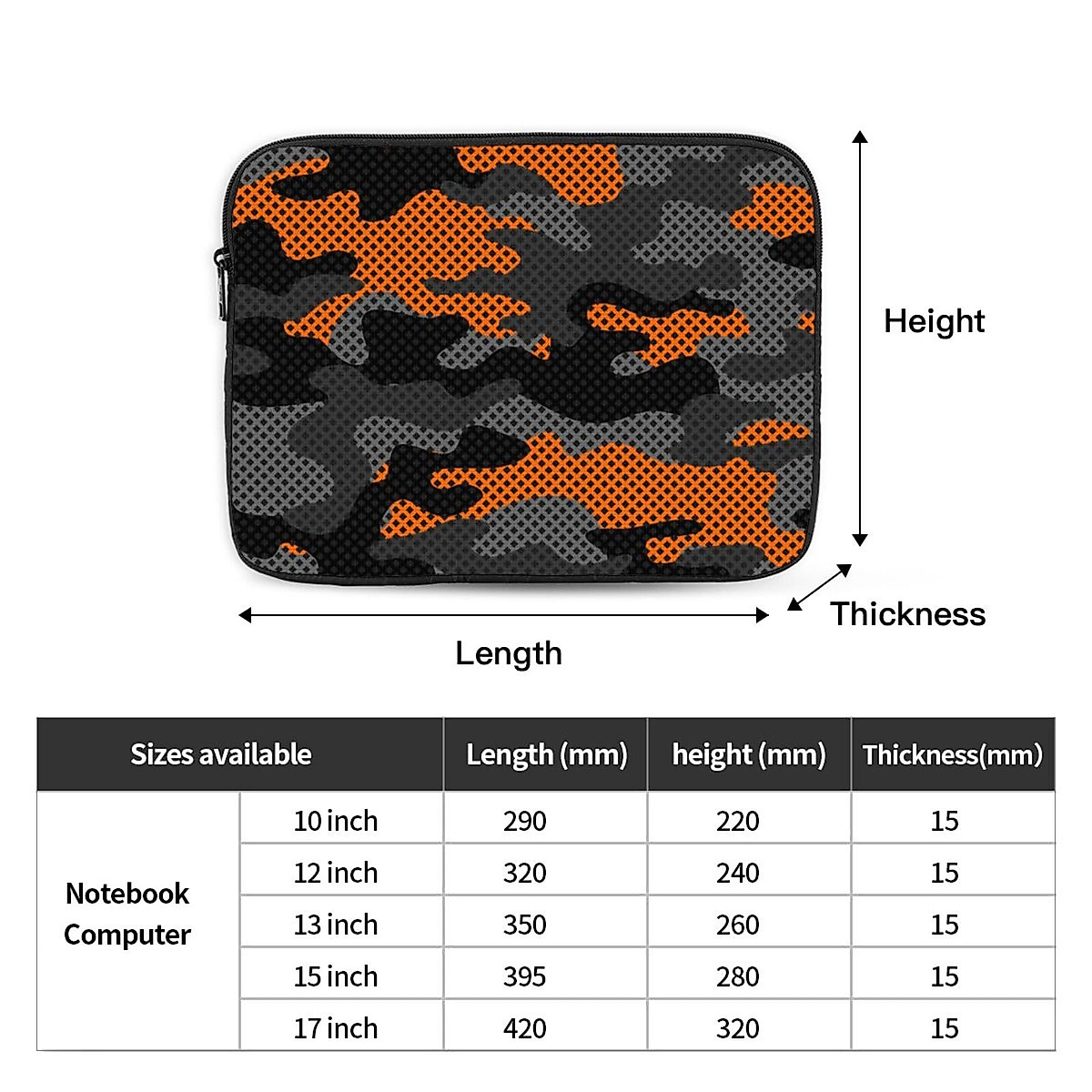 Camouflage Textured Grid 13 inch Portable Laptop Sleeve Compatible with MacBook Air Notebook Computer Case for Men Women College School Students