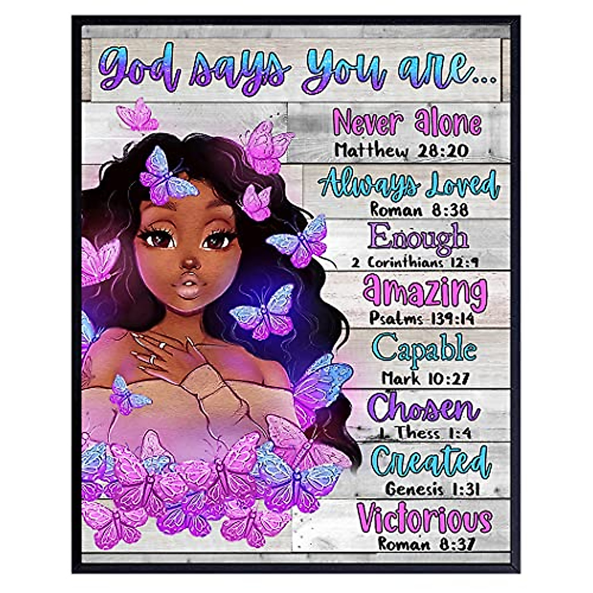 Black Girl Wall Art & Decor - African American Women Woman Teen Picture Poster Print - Cute Positive Affirmations - Inspirational Motivational Religious Gifts- Bedroom Living Room Home Office Bathroom