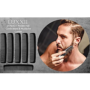 LUXXII (6 Pack) 5" Pocket Hair Comb Beard & Mustache Combs for Men's Hair Beard Mustache and Sideburns