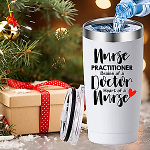 Nurse Practitioner Brains Of A Doctor, Heart Of A Nurse Travel Mug Tumbler.Nurse Practitioner Gifts for Friend Daughter Men Women.Nurse Appreciation,Nursing School Graduation Gifts.(20 oz White)