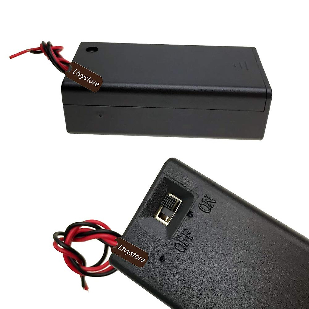 Ltvystore 9V Battery Holder Box Case Black, 10Pcs ABS DIY 9 Volt Battery Storage Holder Case Boxes Pack with ON/Off Switch Power Bank Cases