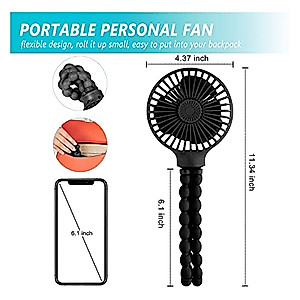 YKLWORLD Mini Baby Stroller Fan, Portable Fan Clip On with Flexible Tripod, USB or Battery Operated Handheld Personal Fan 3 Speeds Car Seat Fan for Desk Crib Bike Treadmill Travel Camping - Black