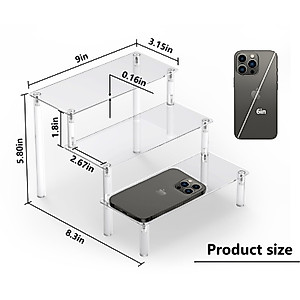 Acrylic Display Risers,Clear Display Risers Stand Small Mini Shelf 3 Tiered Cupcake Stand for Food Desserts Stand Perfume Organizer Toys Collections Cosmetic Products Tabletop Use (9 x 8 x 6 Inch)