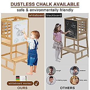 Cosyland Kids Kitchen Step Stool with Safety Rail -Toddler Kitchen Stool Helper Montessori Kids Learning Stool,Baby Standing Tower for Counter, Multi-Function with Abacus and whiteboard