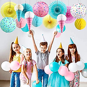 Donut Birthday Party Decorations, Ice Cream Party Decorations Donut Paper Lanterns Ice Cream Honeycomb Balls Paper Fans for Baby Shower Kids Birthday Party Donut Grow Up Party Supplies