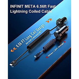 iPhone Car Charger,32W Car Charger iPhone [Apple MFi C94 Certified] Fast Charging Adapter with 6.5ft Coiled Lightning Cable for Apple iPhone 14/13/12/11/Xs/XS Max/XR/X/8/7/6s/6 Plus,iPad & More