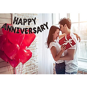 Black Happy Anniversary Balloons,Happy Anniversary Party Decorations 16Inch