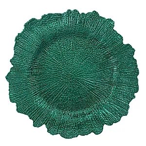 WELMATCH Green Plastic Reef Charger Plates - 12 pcs 13 Inch Round Floral Sponge Charger Plates Wedding Party Decoration (Green, 12)
