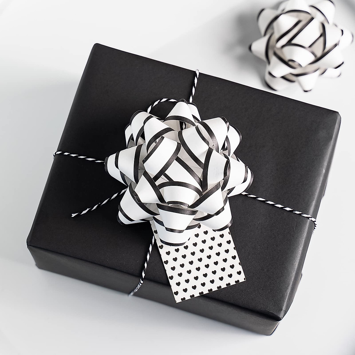 RUSPEPA Paper Christmas Gift Bow Assortment - Black and White Design for Christmas, Holiday, Birthday, Wedding, Baby Shower - Total 14 Bows, 3 Size