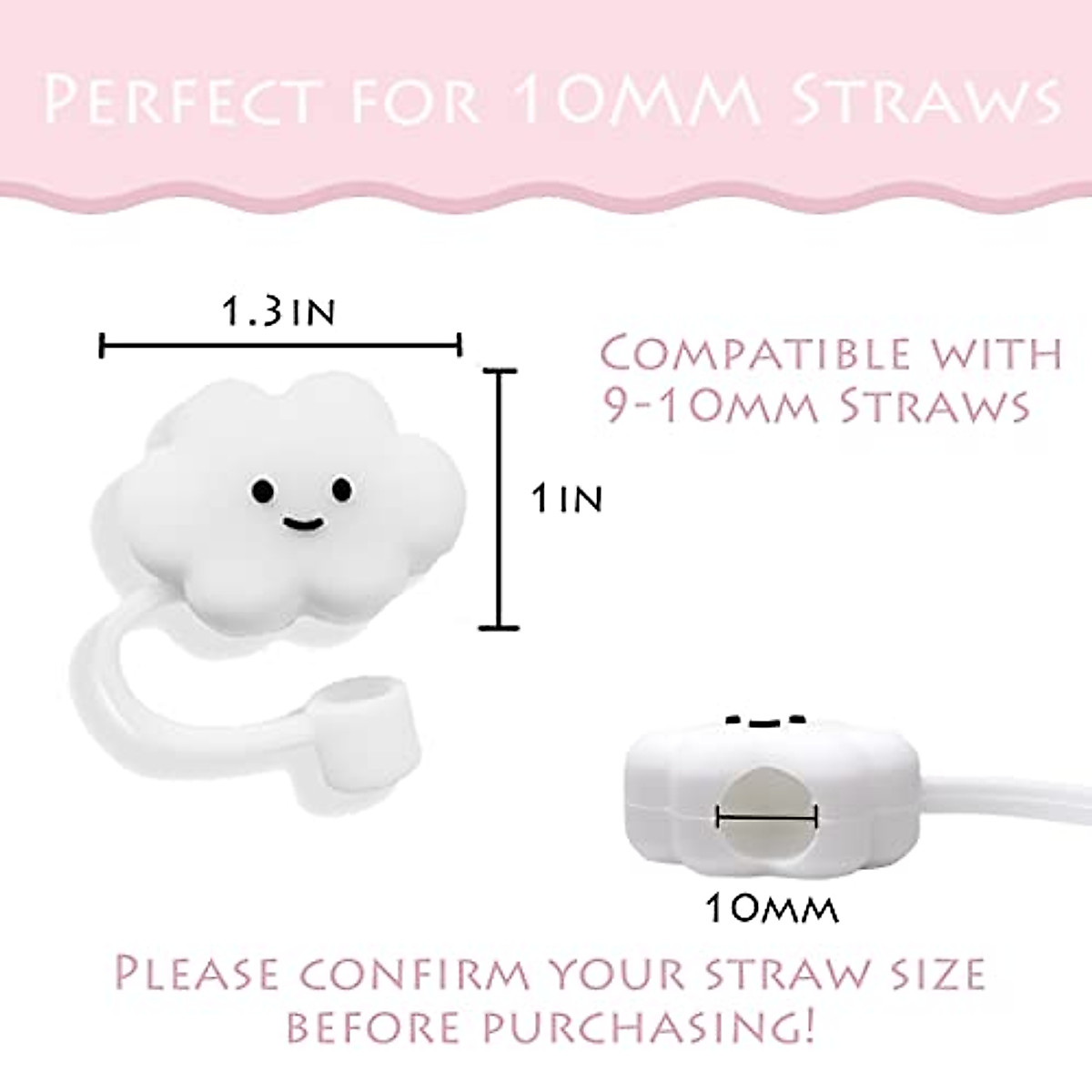 7Pcs 10MM Straw Covers Cap Toppers for Stanley Cup 40&30 Oz, Cute Cloud Straw Caps for Stanley Tumbler with Handle, Silicone Straw Dispenser, Straw Tip Covers for Stanley Cups Accessories