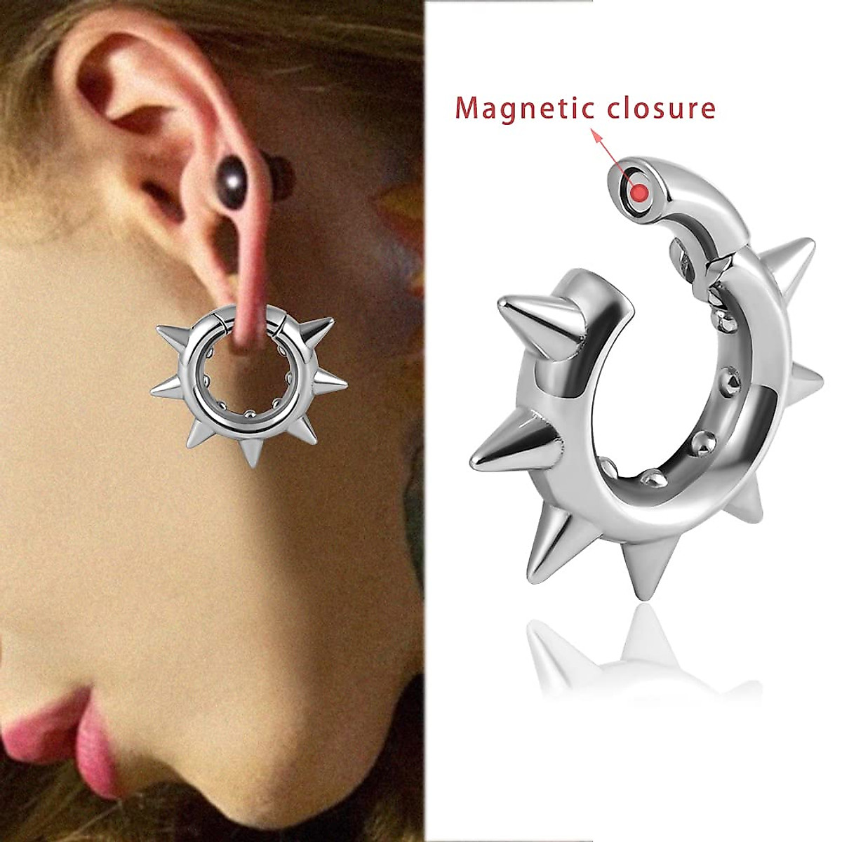 Atomhole 2PCS Spike-Shaped Ear Gauges, Hypoallergenic Ear Hangers Weights for Stretched Earlobe, 316 Stainless Steel Ear Expander Body Piercing Tunnel Plug Jewelry