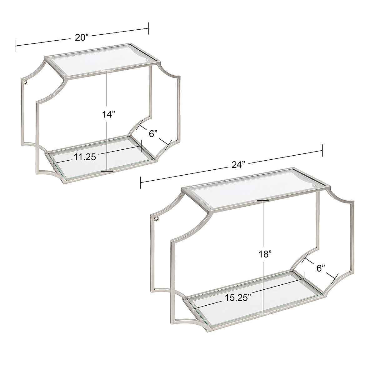 Kate and Laurel Ciel Modern Wall Shelf, Set of 2, Silver, Glam Wall Shelves for Display and Storage
