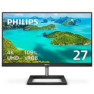 PHILIPS 278E1A 27" Frameless Monitor, 4K UHD IPS, 109% sRGB, Speakers, VESA, 4Yr Advance Replacement Warranty