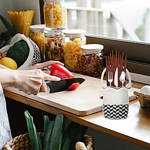 HEMOTON Ceramic Utensil Holder Caddy Organizer: Kitchen Flatware Silverware Tableware Container Holder Chopsticks Storage Basket Cup for Spoon Forks Dining Table Black