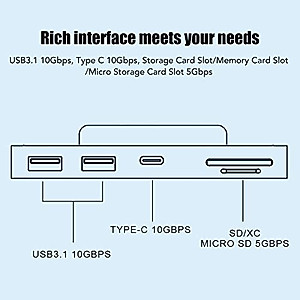 USB C Hub, 6 in 1 USB3.1 GEN2 10Gbps Type C Hub with 1 USB3.1 GEN2, 2 USB A and SD TF Micro SD Card Reader for OS X AIO PC, Multifunctional Docking Station