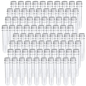 SINJEUN 80 Pack 45ml Clear Plastic Test Tubes with Caps, 25x140mm Bath Salt Tubes, Good Seal Test Tubes Containers with Screw Lip for Sample, Gumball, Candy, Scientific Experiments