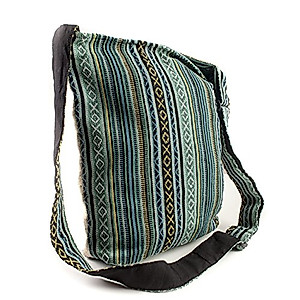 Tree of Life Canvas Crossbody Sling Purse with Tranquil Boho Stripes, Made with Hemp and Cotton, Great For Festivals, Beach, Everyday Wear & More