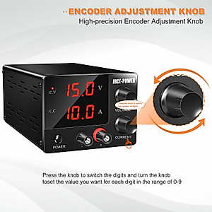 NICE-POWER DC Power Supply Variable 0~30V 0~10A, 3-Digits LED Display Current and Voltage Adjustable 150W Fixed with Encoder DC Bench Power Supply 15V 10A/30V 5A,Electroplating DIY etc DC Power Supply