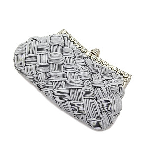 TrendsBlue Elegant Braided Pleated Glitter Rhinestone Clutch Evening Bag, Silver Grey