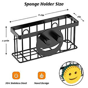 MURLONG Sponge Holder Smiley Face, Sink Caddy for Kitchen Sink, Sink Organizer Sponge Holder with 2 PCS Suction Cups/1 PCS Adhesive Strips, Designed for Sponge, Soap, Dish Brush, Scrubber-Black