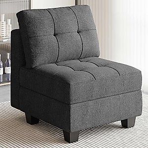 Belffin Middle Module Seat for Modular Sofa Sectional Couch with Storage Accent Armless Sofa Chair Modern Fabric Dark Grey