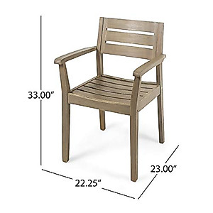 Christopher Knight Home 306673 Stanford Outdoor Dining Chairs | Acacia Wood | Gray Finish | Set of 2