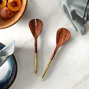 Wooden Salad Servers With Gold Handle