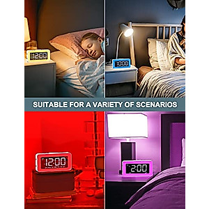 Umedo Alarm Clock for Bedrooms Dual Alarm Clocks 8 RGB Night Lights, 3 Mode Mirror Clock, USB Port, 8 White Noise, 7 Wake-Up Sounds, 16 Level Volume, 0%-100% Dimmable, Bedside Clock for Kids & Adult