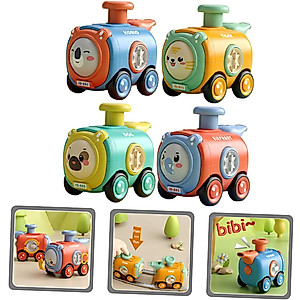 YC Onion Fun Animal Faces Car Toys for Boy/Toddler Toys/Pre-Kindergarten Cars Toys, Children Press-and-Go Educational Whistle Vehicles ​Toys for Boys Girls Kids Gift -4PCS