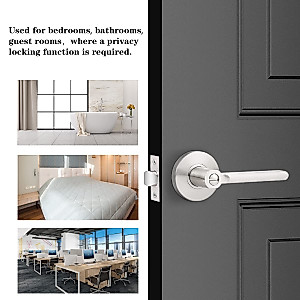 Probrico Bed/Bath Room Door Lever Modern Flat Handles in Satin Nickel, Privacy Door Lever Locks, Contractor Pack(10Pack)