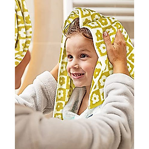 4 Pack Cotton Hand Towels for Bathroom Kitchen - Soft and Quick Drying Face Towels Checkered Floral Yellow, 410 GSM, 29” x 13”