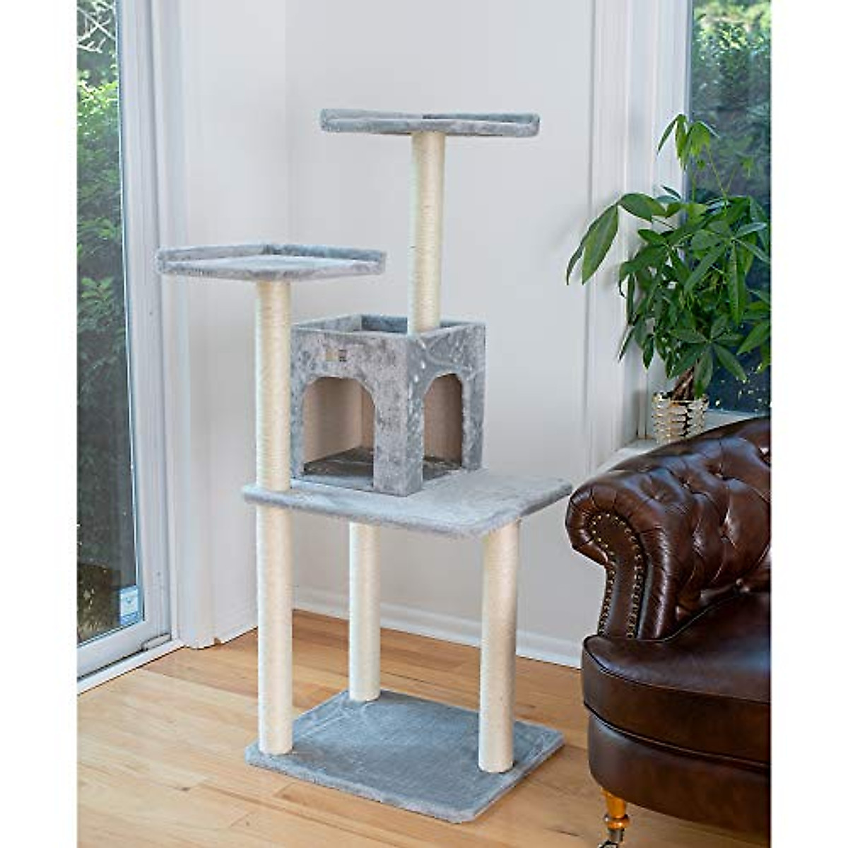 Gleepet GP78571022 Cat Tree, Real Wood Play House, Silver Gray,14 D x 27 6 W x 57 H