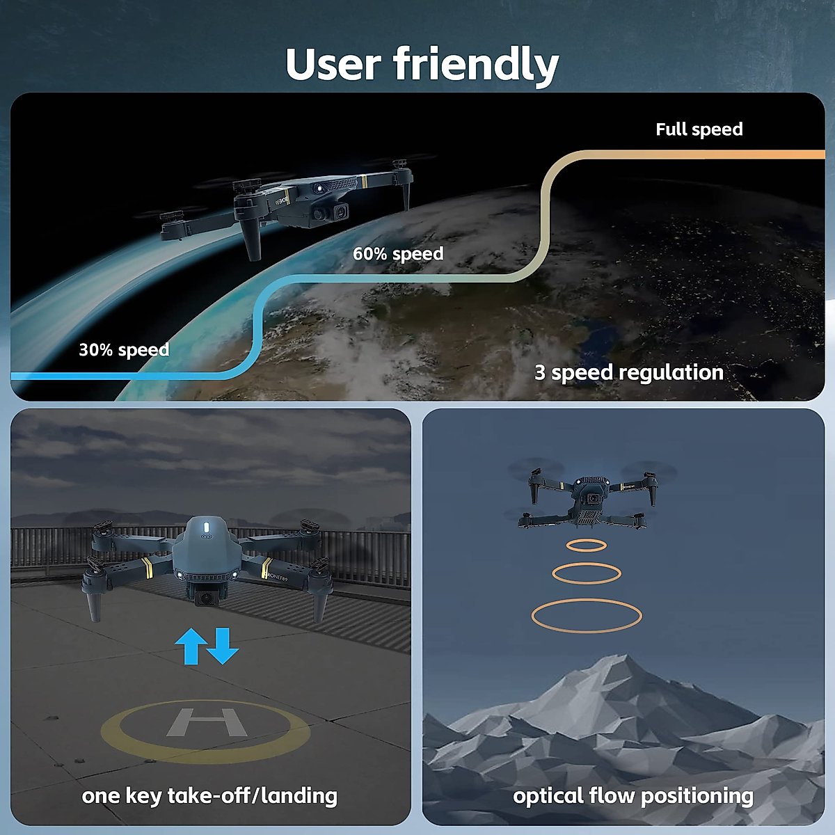 Super Endurance Foldable Drone with Camera for Beginners– 60+ min Flight Time, WiFi FPV Quadcopter with 120°Wide-Angle 1080P HD Camera, Optical Flow Positioning, Follow Me, Dual Cameras(3 Batteries)