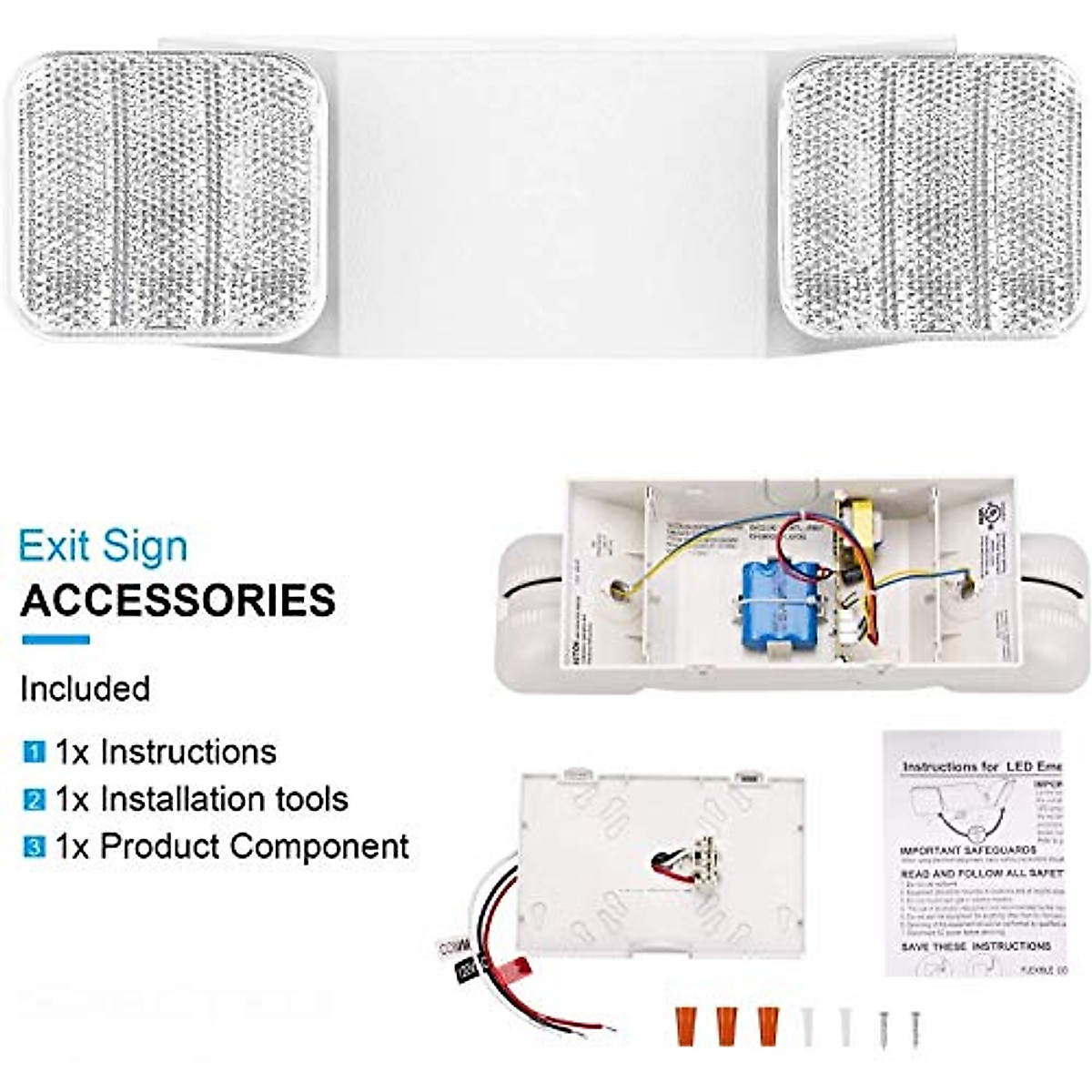 Litufine LED Emergency Lighting Fixtures with 2 LED Heads, Commercial Emergency Light with Battery Backup, UL 924 and CEC Qualified, 120-277 Voltage (1-Pack)