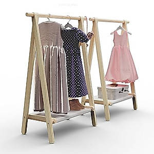 VOGUSLAND Dress up Storage, Kids Clothing Rack, Child Garment Rack with Storage Shelf, Natural Pine Wood (Pine)