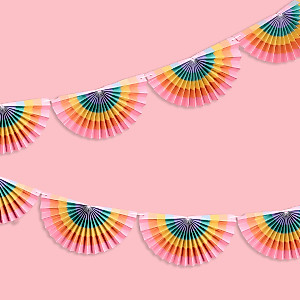 xo, Fetti Rainbow Paper Fan Banner - 10 Ft. | 3D Pastel Bachelorette Party Decorations, Birthday Party Supplies, Hanging Photo Booth Backdrop, Girl Baby Shower Banner, Bridal Shower Decor