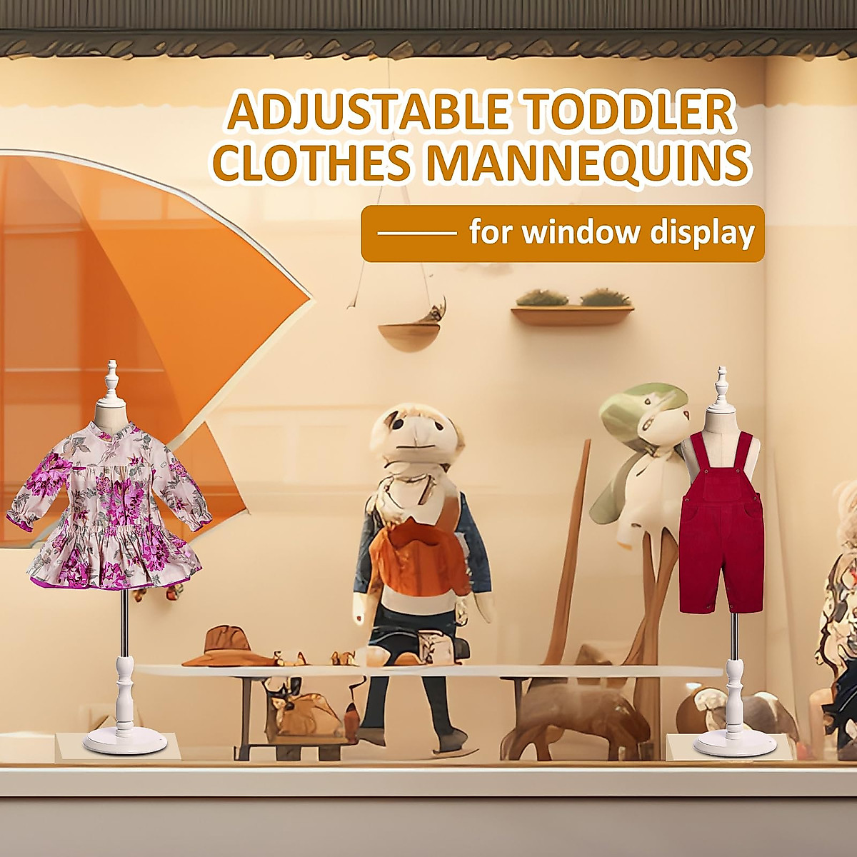 Geetery 2 Pcs Child Kids Dress Form Mannequin 2-3 Years Old Adjustable Toddler Clothes Mannequins Child Display Body Bust Forms with Wooden Base for Sewing Window Counter Display , White