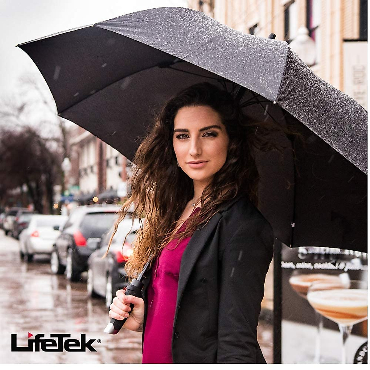 LifeTek New Yorker FX1 Large Umbrella for Rain - 54 Inch Windproof Golf Umbrella Automatic Open Premium Quality Construction Perfect for 2 People Wind Resistant Fast Dry Canopy Strong and Sturdy for Men and Women to Keep You Dry