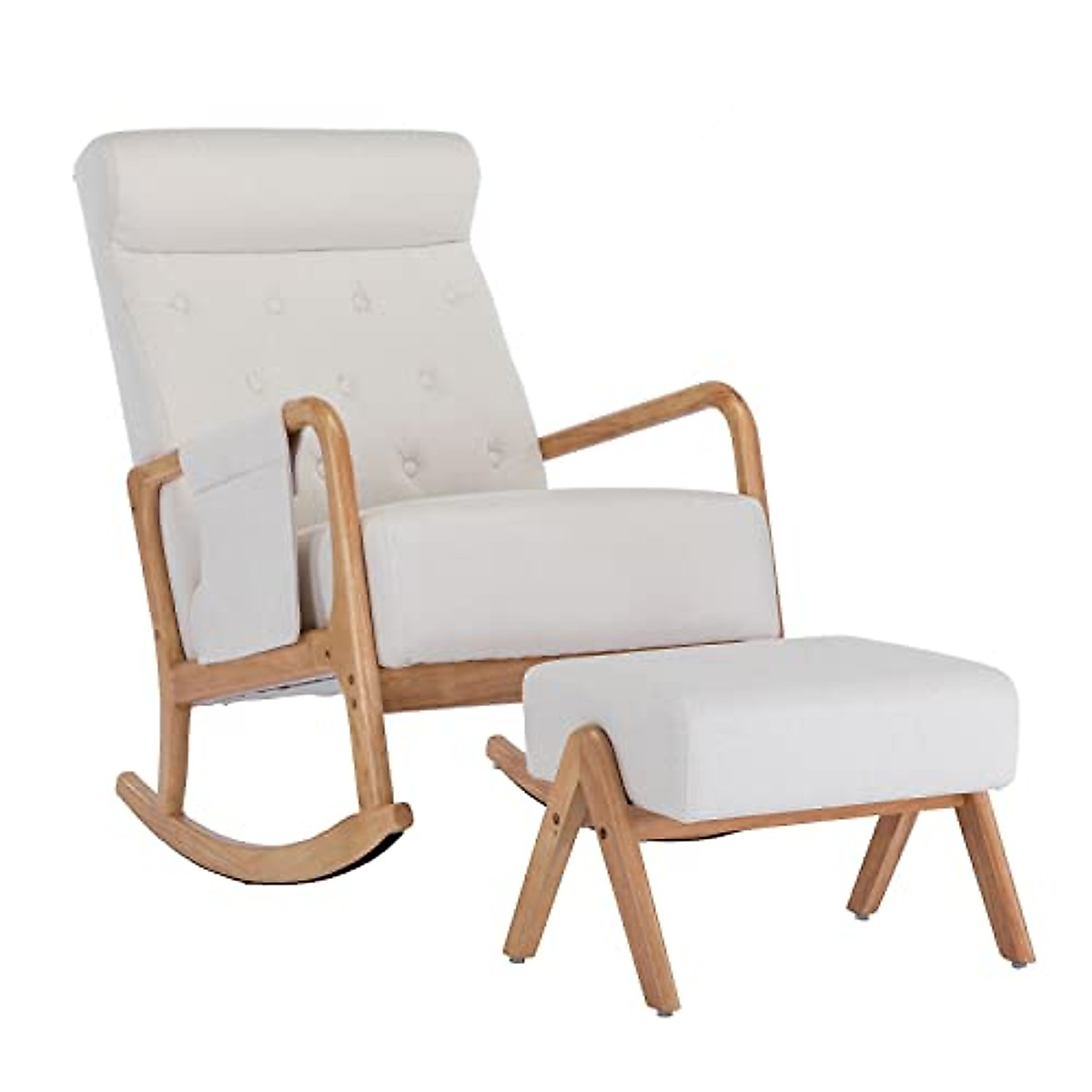 GNIXUU Glider Chair with Ottoman, Rocking Chair for Nursery, Upholstered Fabric Rocking Armchair Indoor with High Backrest for Living Room(Beige)
