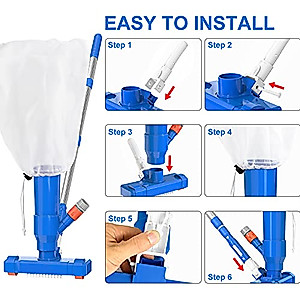 CKE Upgraded Portable 40" Pool Spa Pond Mini Jet Underwater Vacuum Cleaner w/Brush, Bag, Adjustable 3 Piece Expandable Step-Up Thicken Telescopic Pole with Universal Fit Handle-Attaches to Garden Hose
