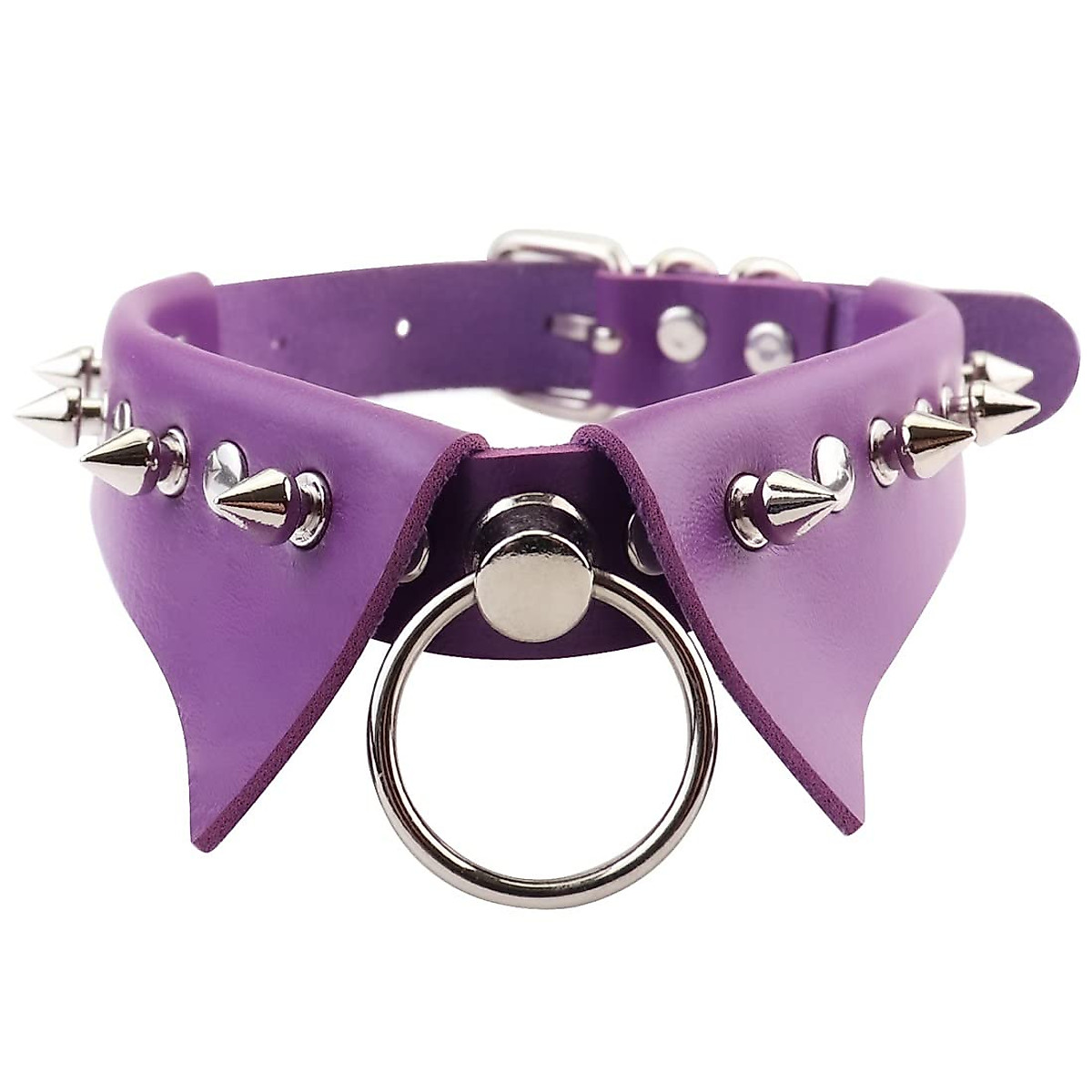 JNKET Punk PU Leather Collar Rivet Choker Gothic Necklace Adjustable Size (02-Purple)